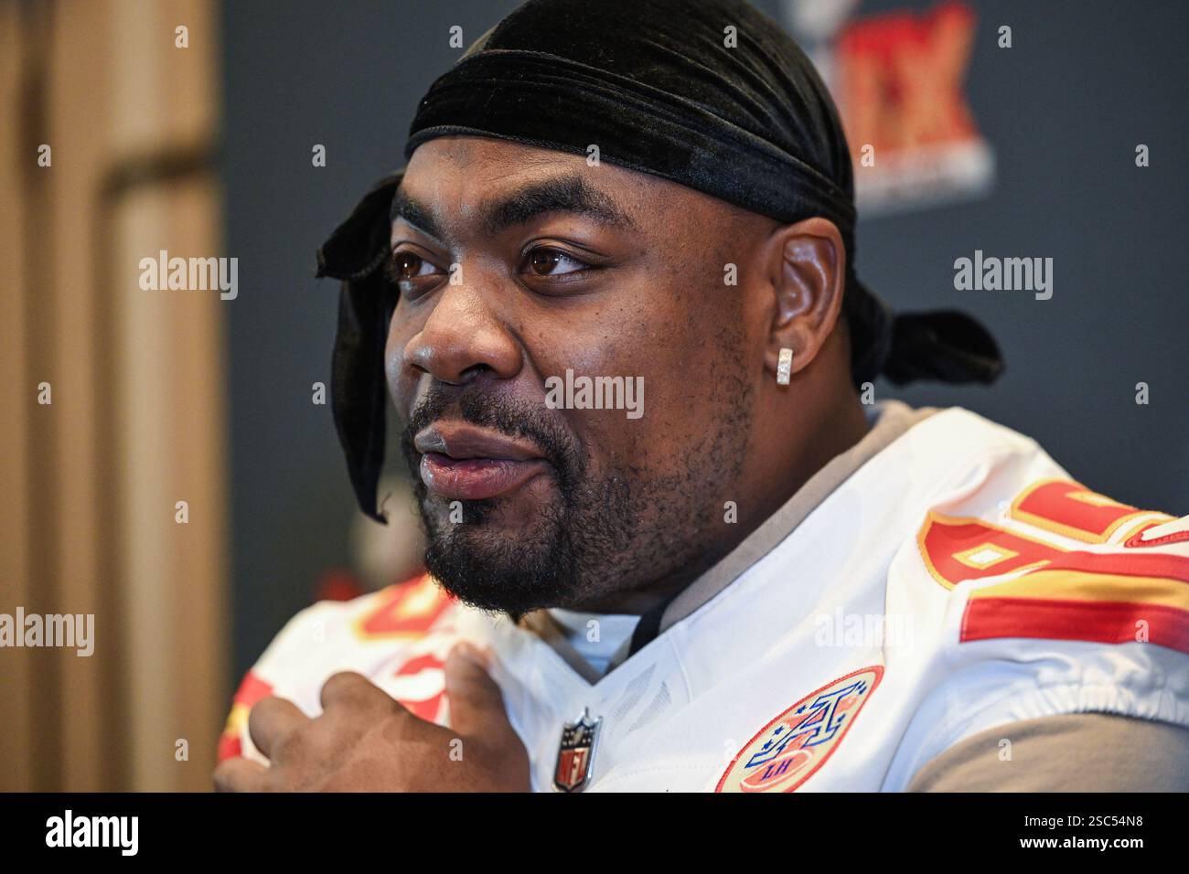 Kansas City Chiefs Defensive Tackle, Chris Jones, during a media ...