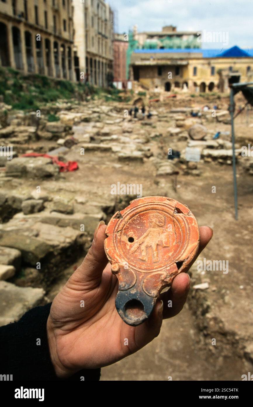 A Roman artifact held at an archaeological site in Beirut, Lebanon ...