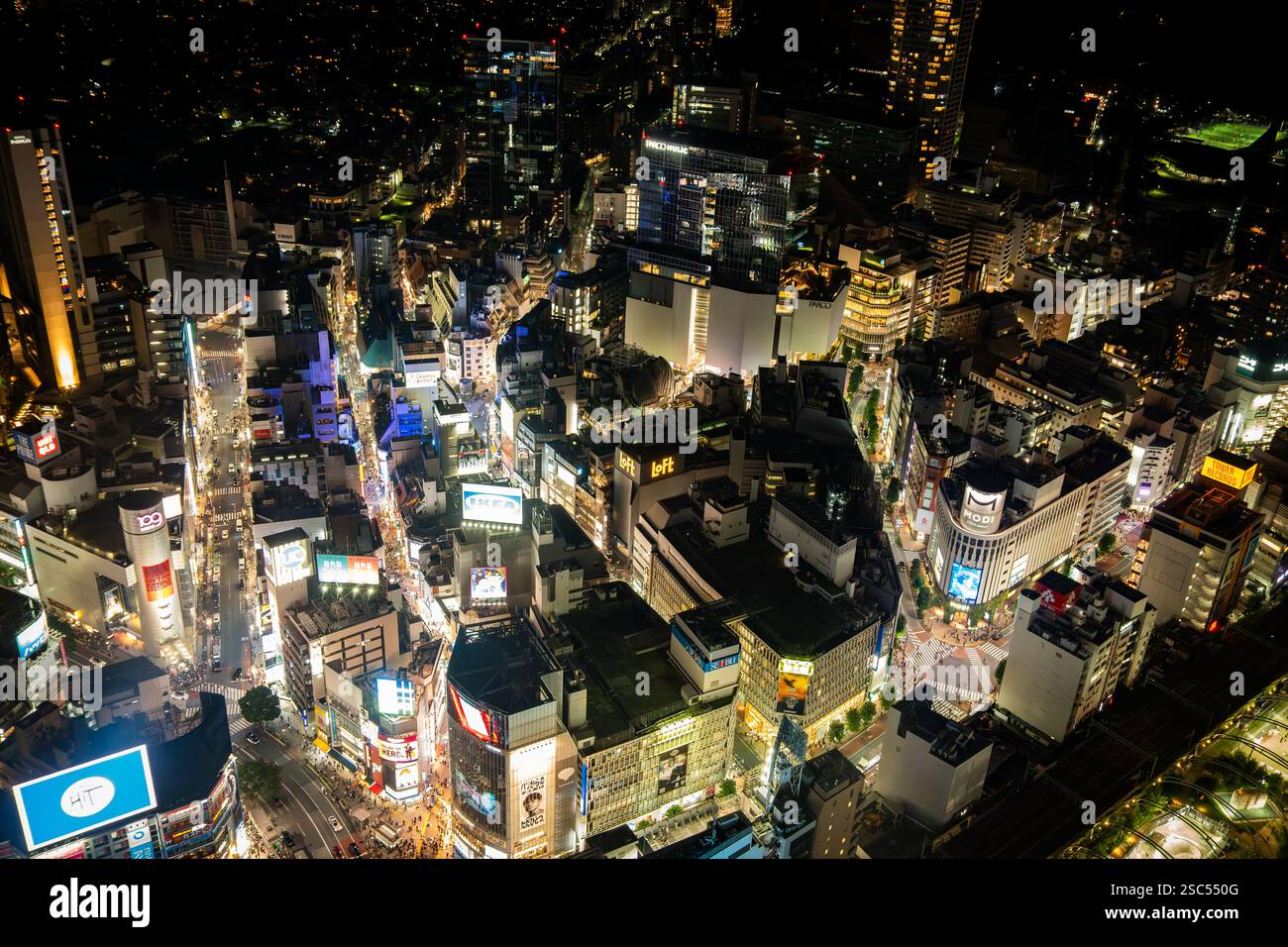 Views of Tokyo from Shibuya Sky rooftop at sunset, in Shibuya, Tokyo ...