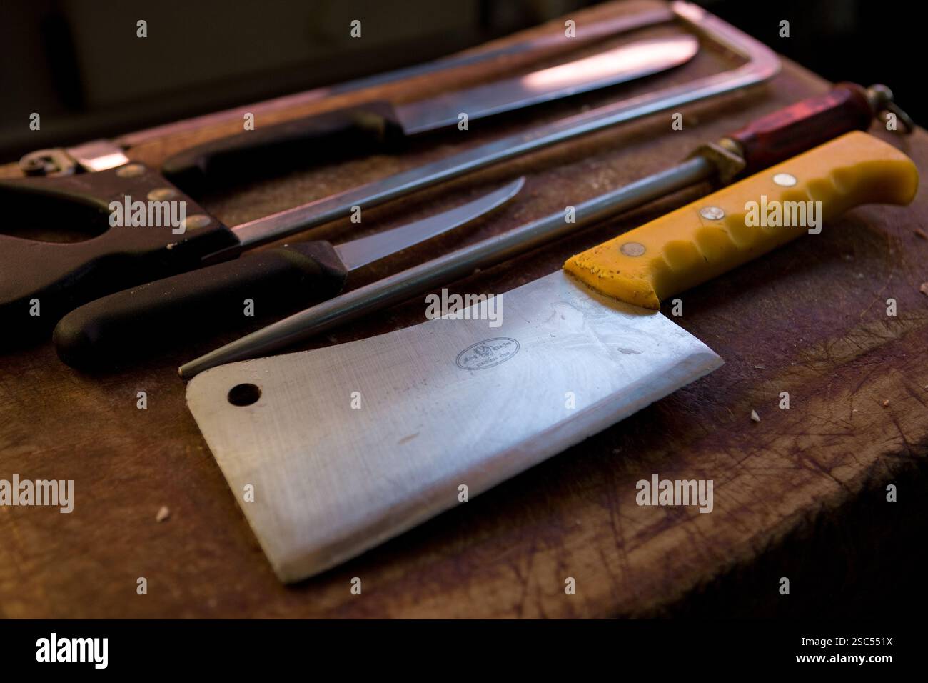 Farmer Andrew Sharp with meat in his cold store at Borough Market ...