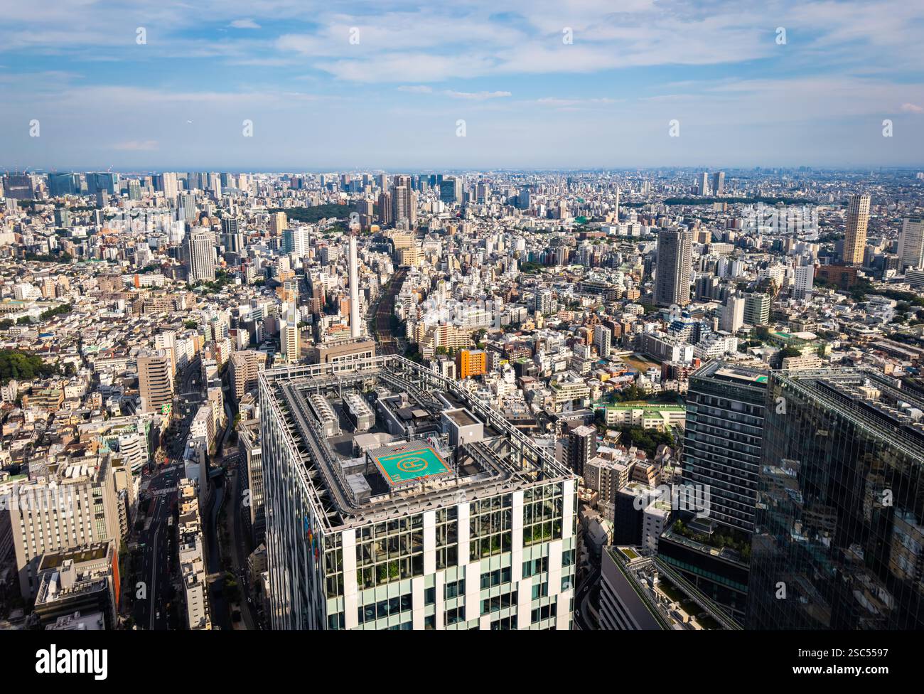 Views of Tokyo from Shibuya Sky rooftop at sunset, in Shibuya, Tokyo ...