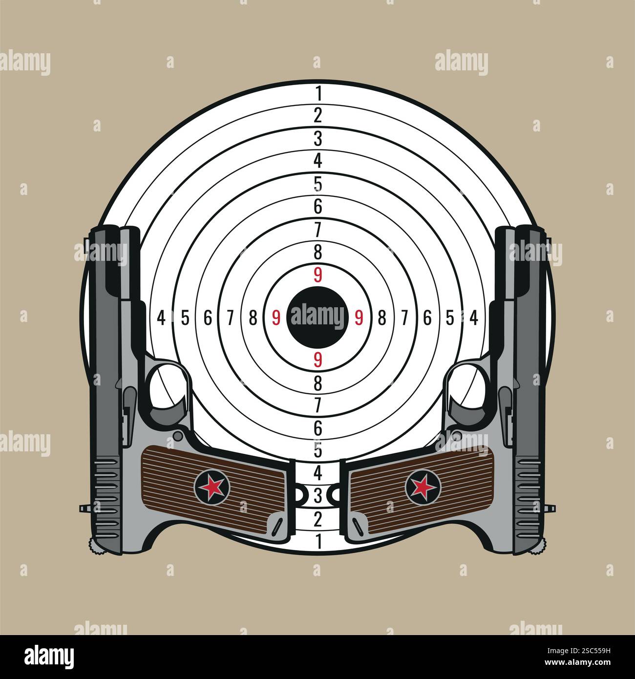 Old soviet rusiian pistol TT, world war 2 handgun and Target.. Vector ...