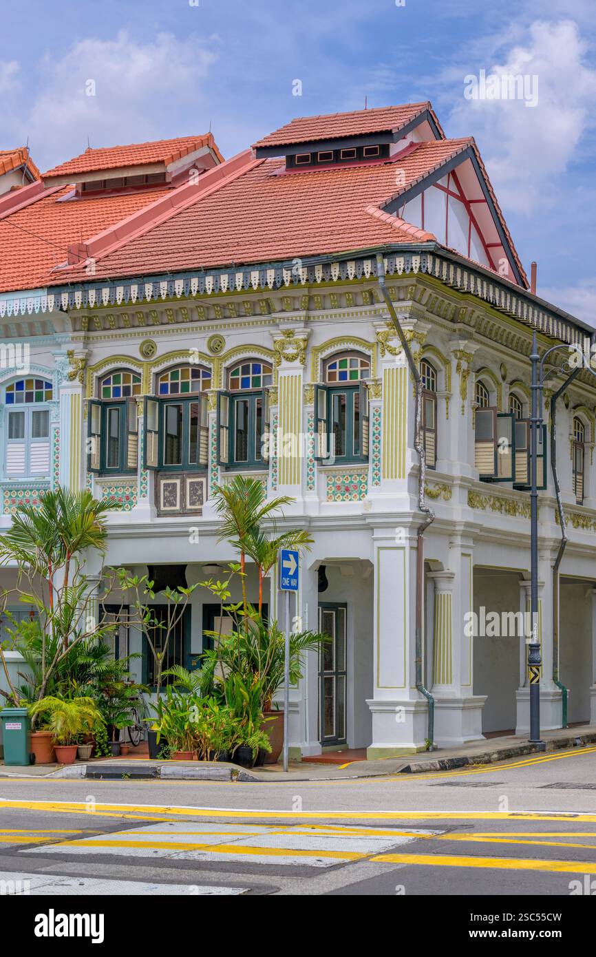 A colourful and ornate Peranakan shophouse at the corner of Tembeling ...
