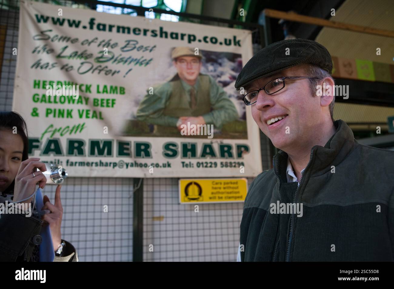 Farmer Andrew Sharp with meat in his cold store at Borough Market ...
