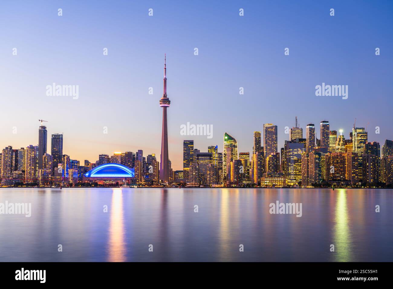 Toronto, Ontario, Canada cityscape on Lake Ontario at dusk Stock Photo ...