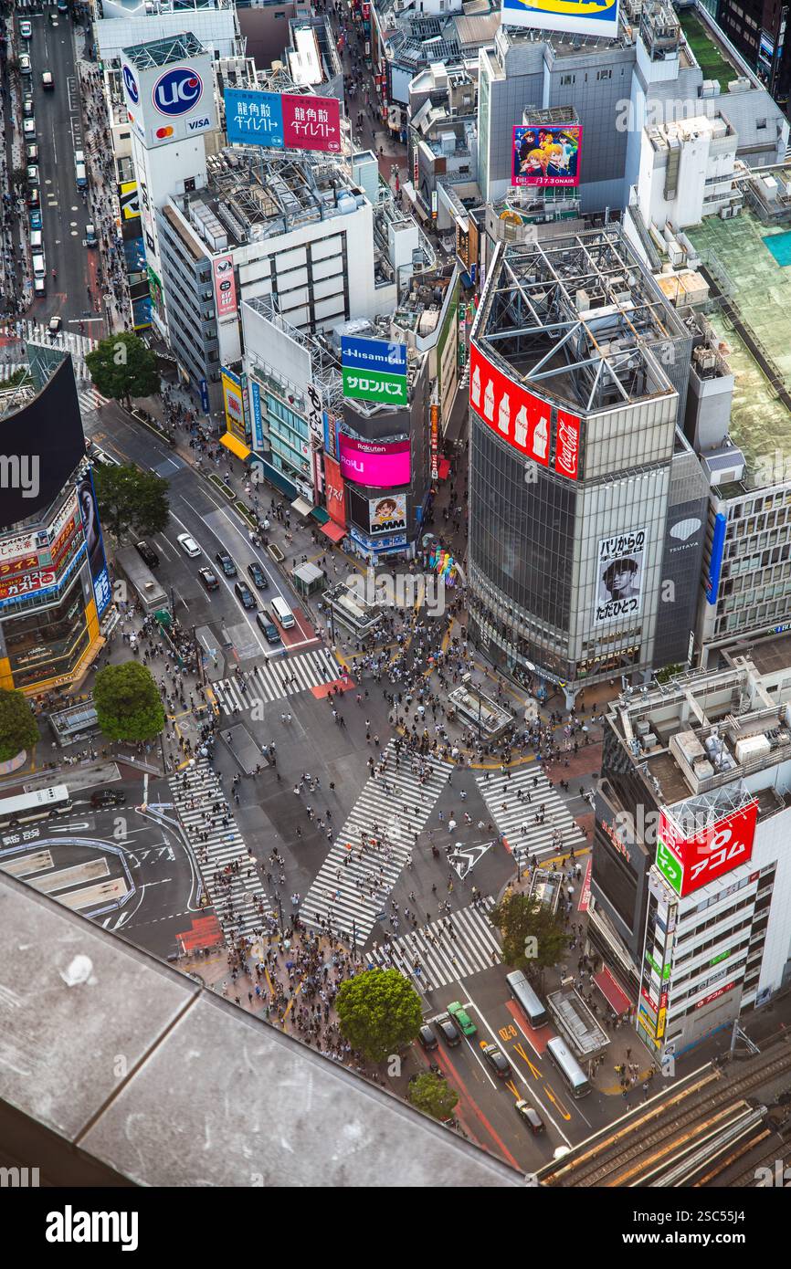 Views of Tokyo from Shibuya Sky rooftop at sunset, in Shibuya, Tokyo ...