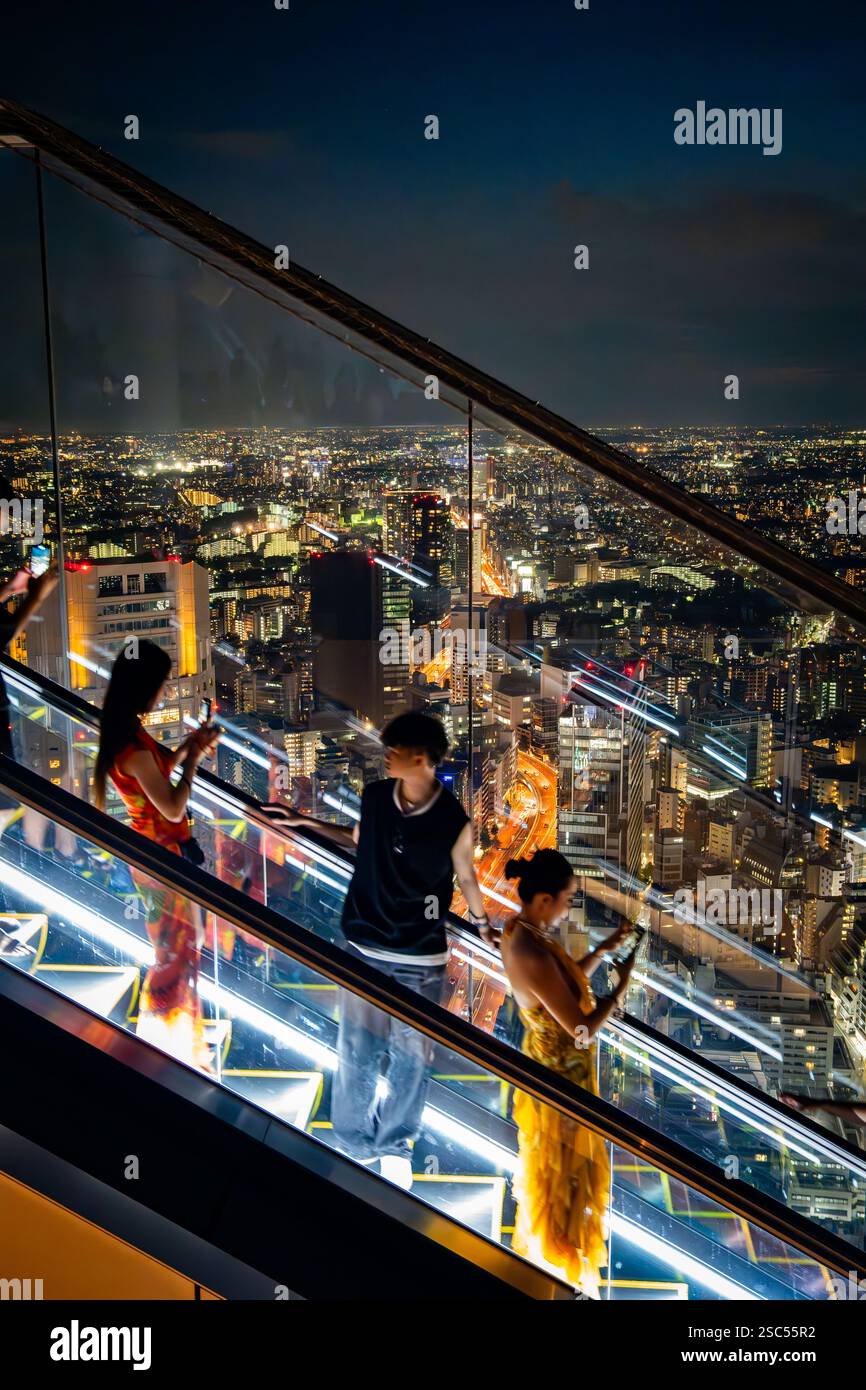 Views of Tokyo from Shibuya Sky rooftop at sunset, in Shibuya, Tokyo ...