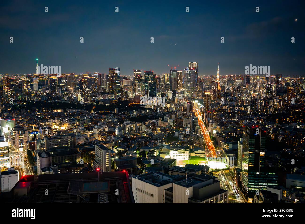 Views of Tokyo from Shibuya Sky rooftop at sunset, in Shibuya, Tokyo ...