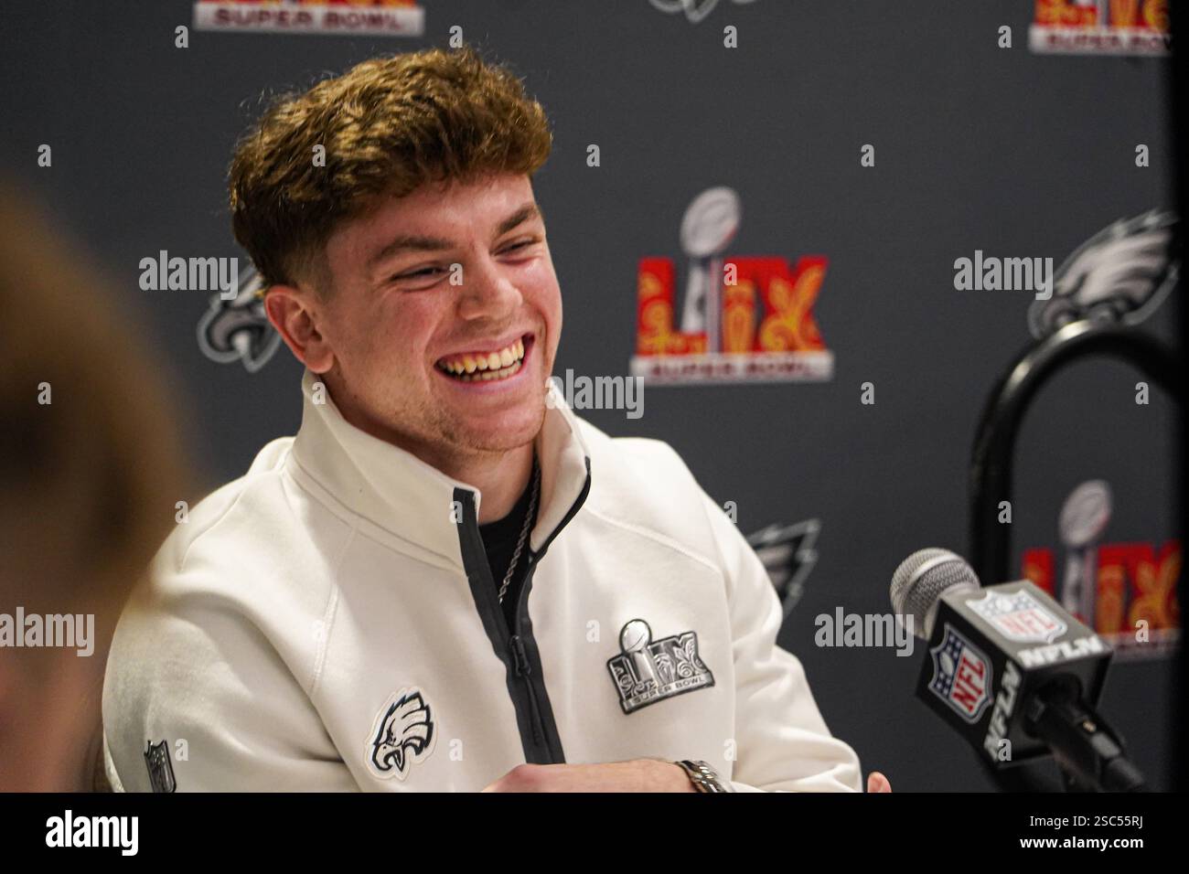 Eagles player Cooper DeJean Answering questions during a Press ...