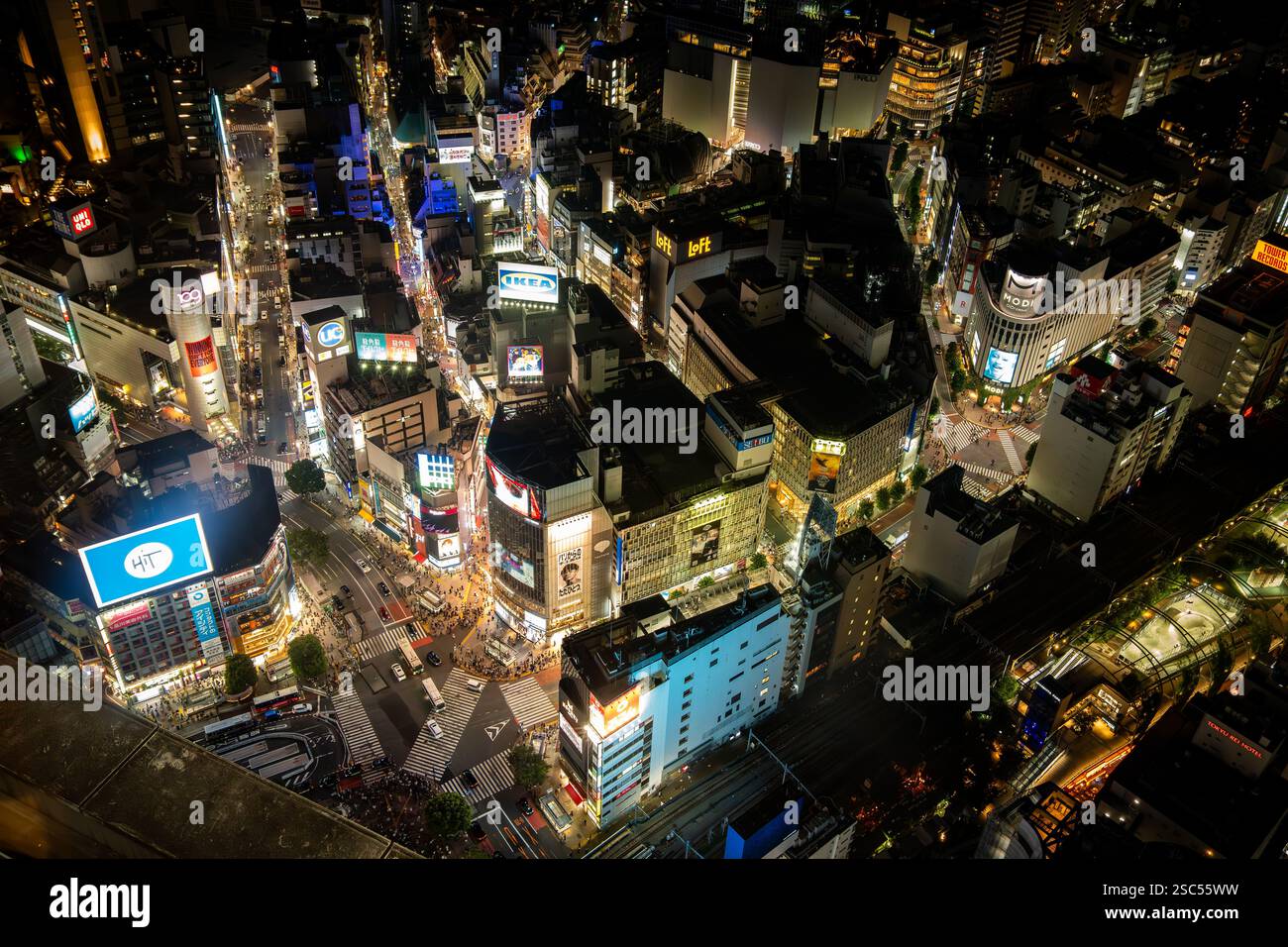 Views of Tokyo from Shibuya Sky rooftop at sunset, in Shibuya, Tokyo ...