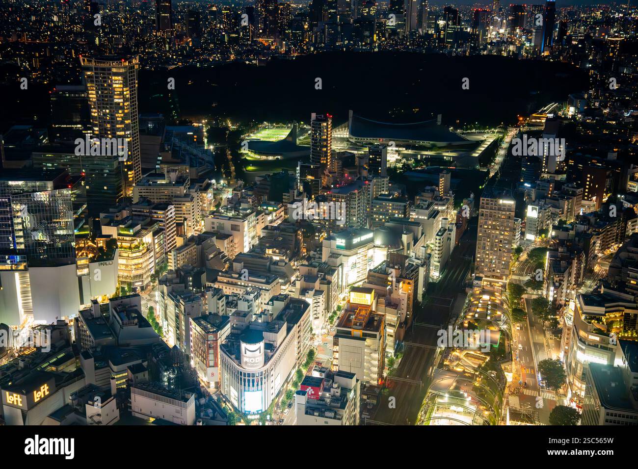 Views of Tokyo from Shibuya Sky rooftop at sunset, in Shibuya, Tokyo ...