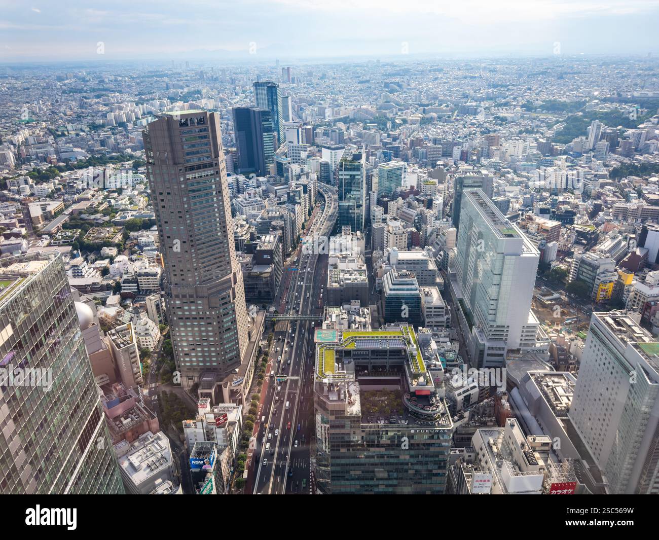 Views of Tokyo from Shibuya Sky rooftop at sunset, in Shibuya, Tokyo ...