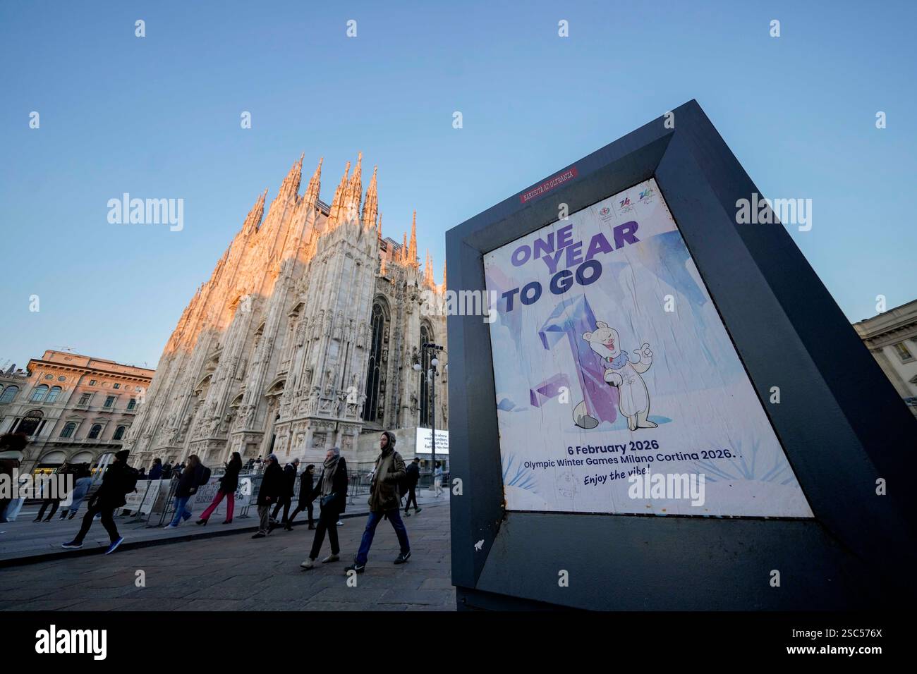 A billboard writing 'One Year To Go' for the Milano-Cortina Winter ...