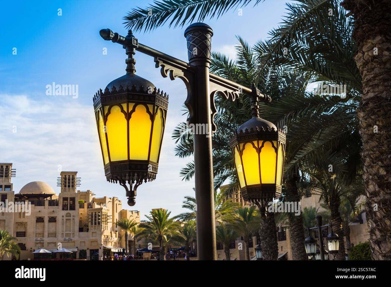 Arab street lanterns in the city of Dubai in the United Arab Emirates ...