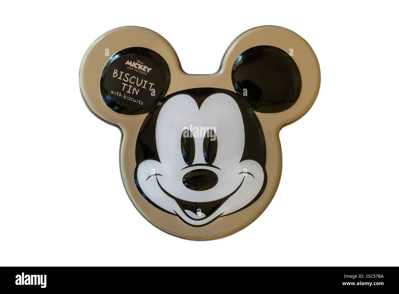 Disney Mickey and Friends Biscuit Tin with Biscuits isolated on white ...