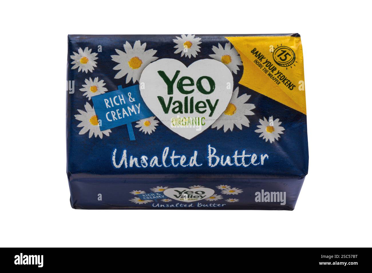 Yeo Valley Organic unsalted butter rich & creamy isolated on white ...