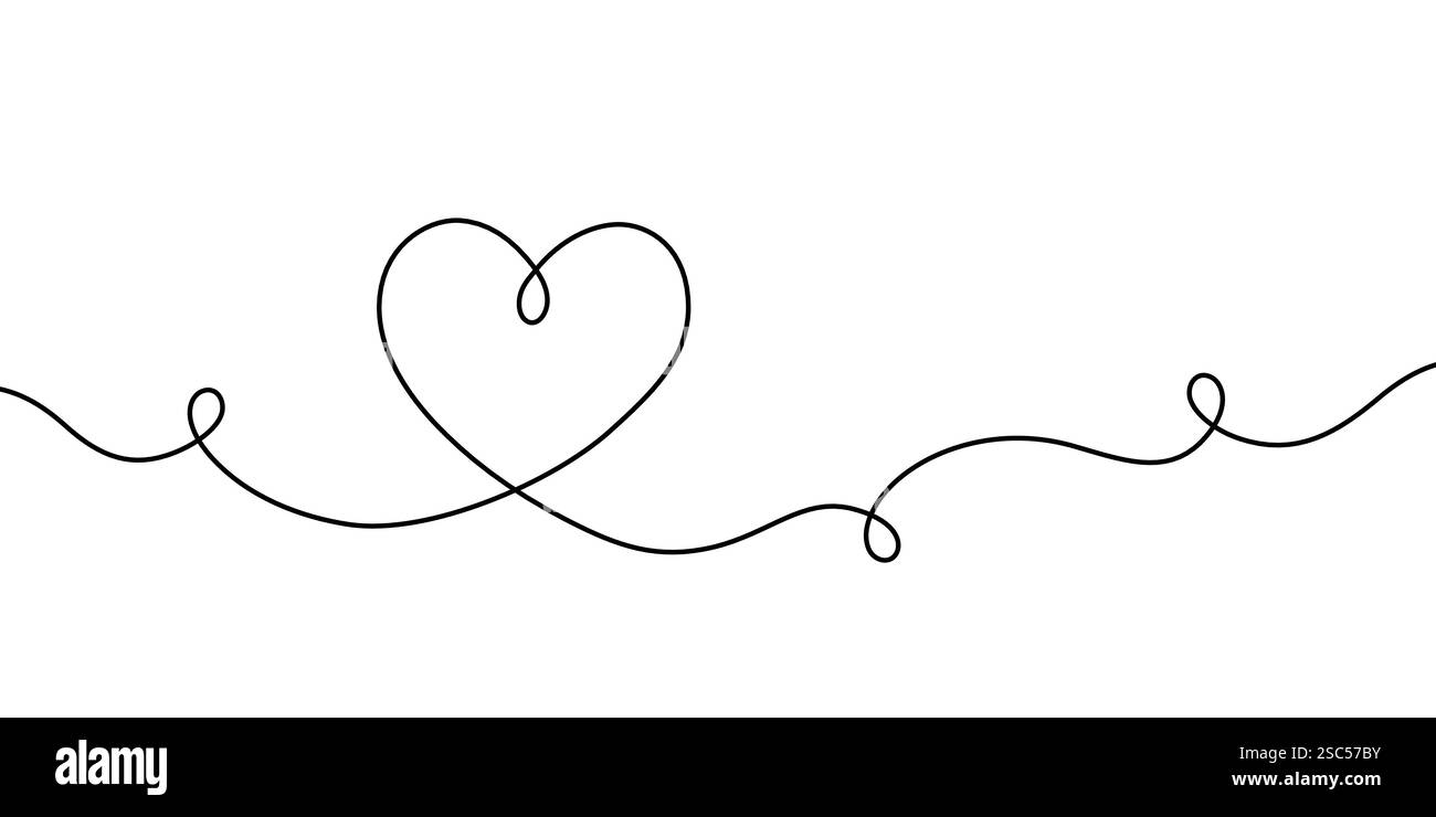 Heart line. Hearts continuous one line drawing. Hand drawn art oneline ...