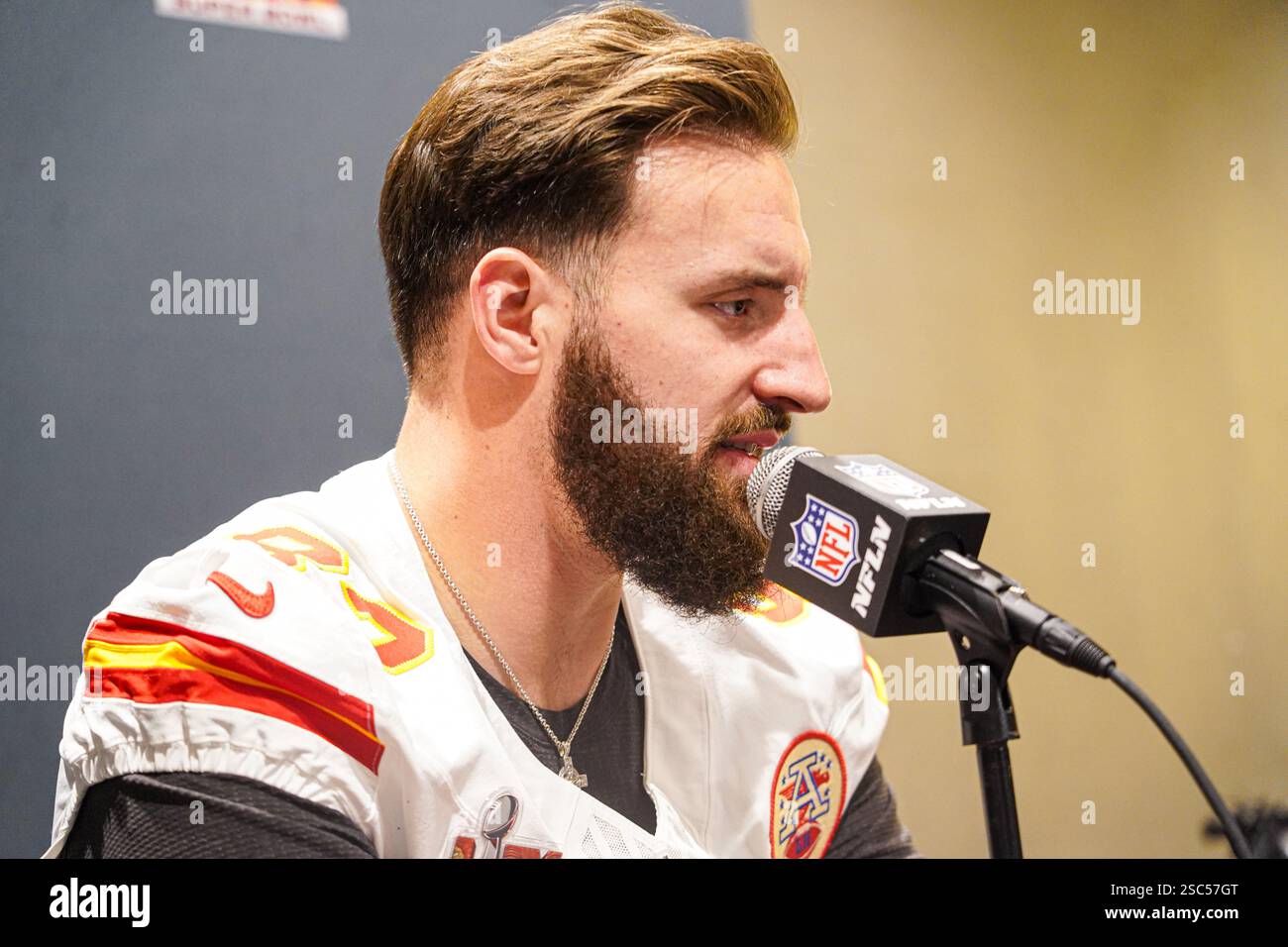Chiefs player Noah Gray Answering questions during a Press Conference ...