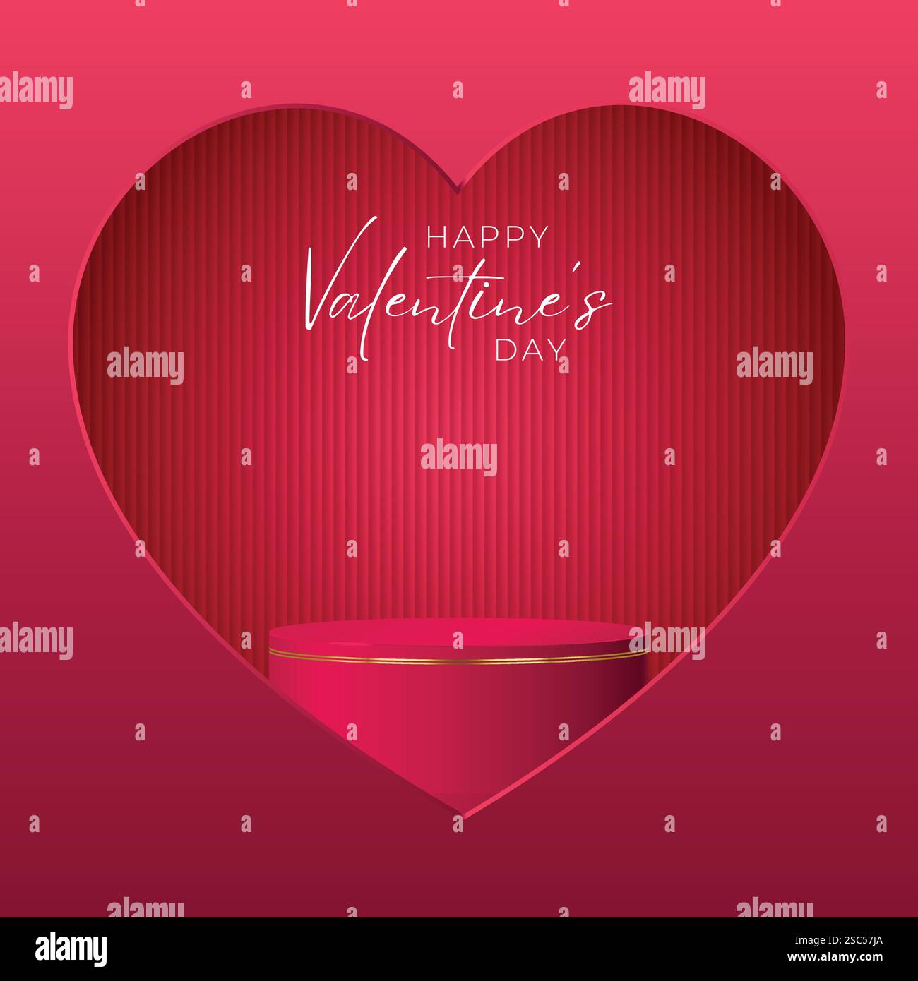 Happy valentine day dark red pink background with cylinder podium ...
