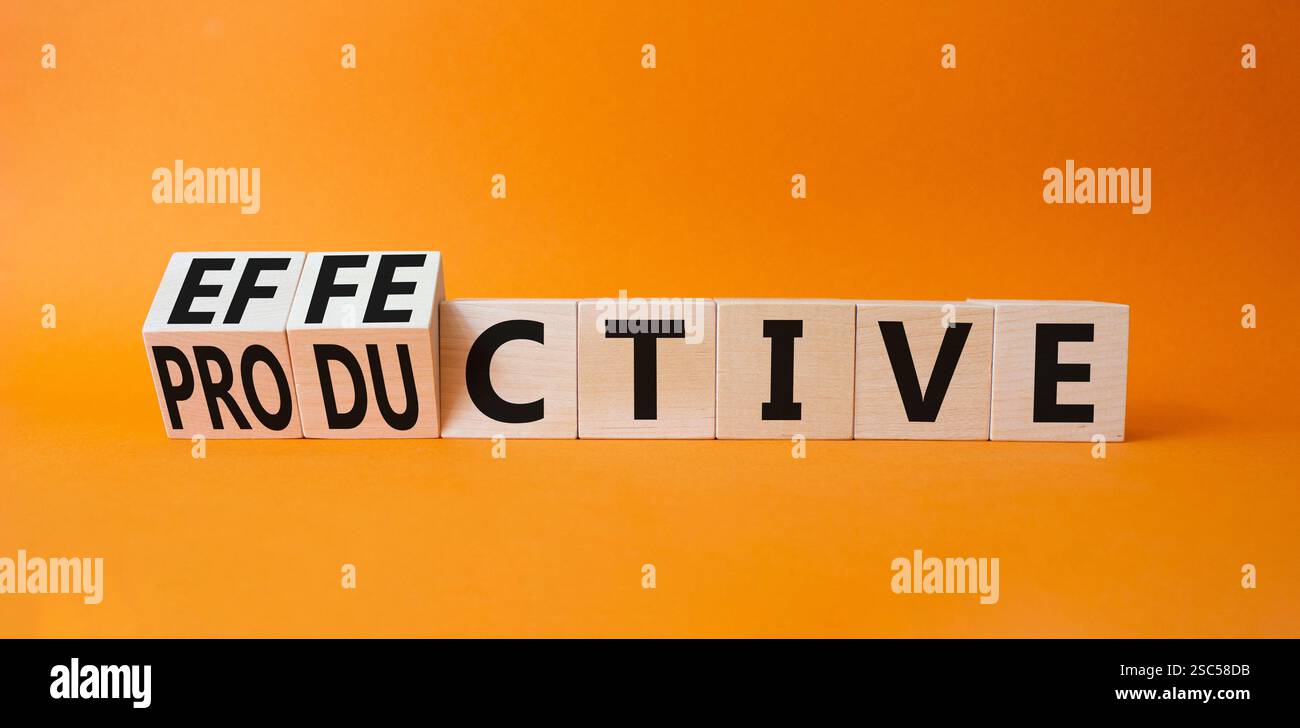 Effective and Productive symbol. Turned cubes with words Productive and ...