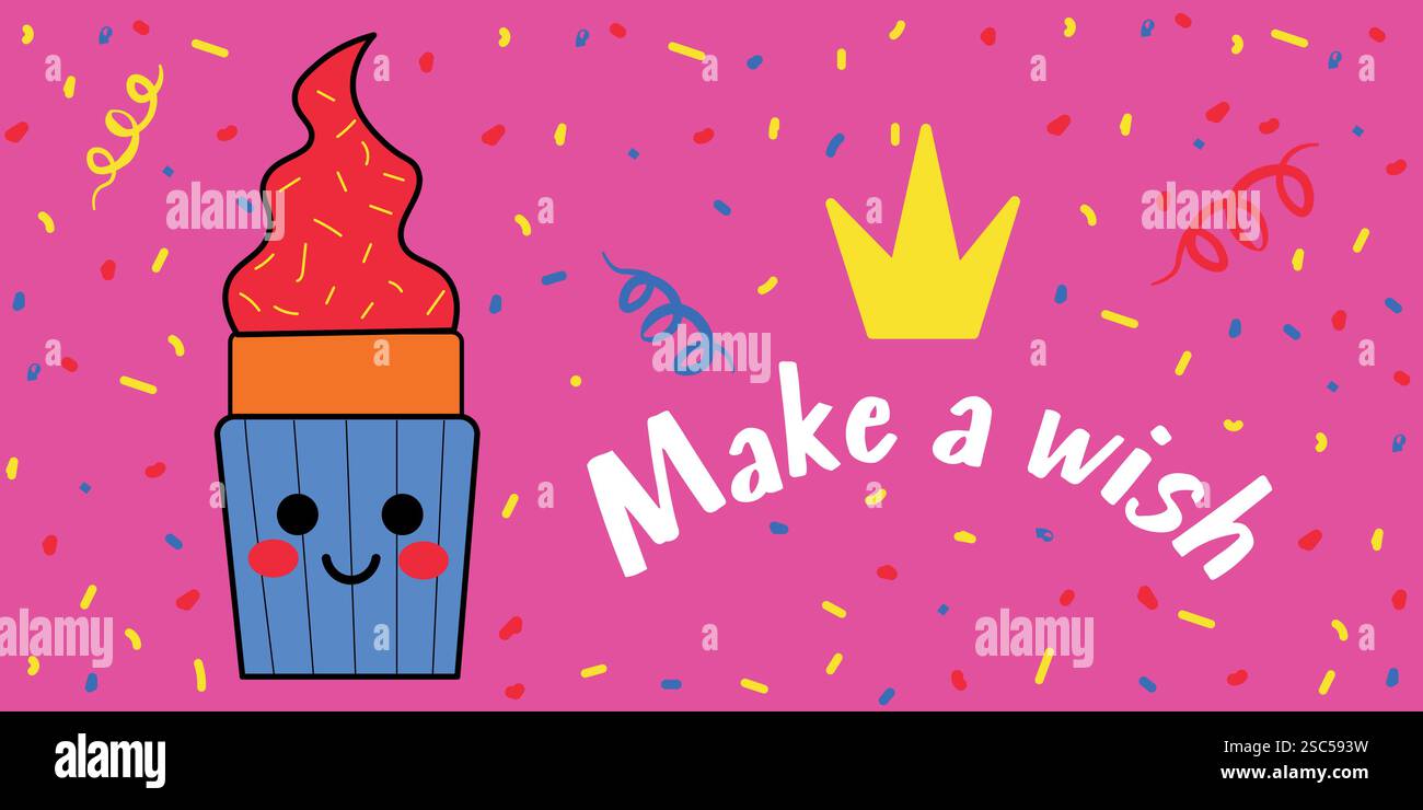 Cute Cupcake Cartoon with Happy Birthday Wishes on a Colorful ...