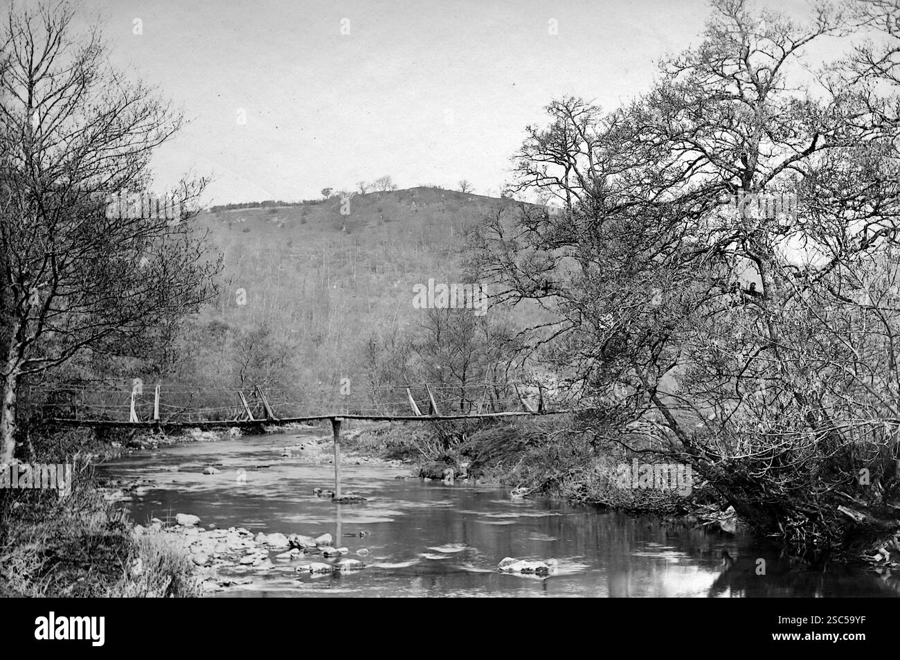 Landscape showing the “Shakey Bridge”, a rickety footbridge over the ...