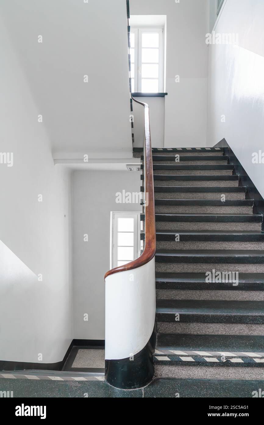 Interior of a modernist building with a beautiful white staircase Stock ...