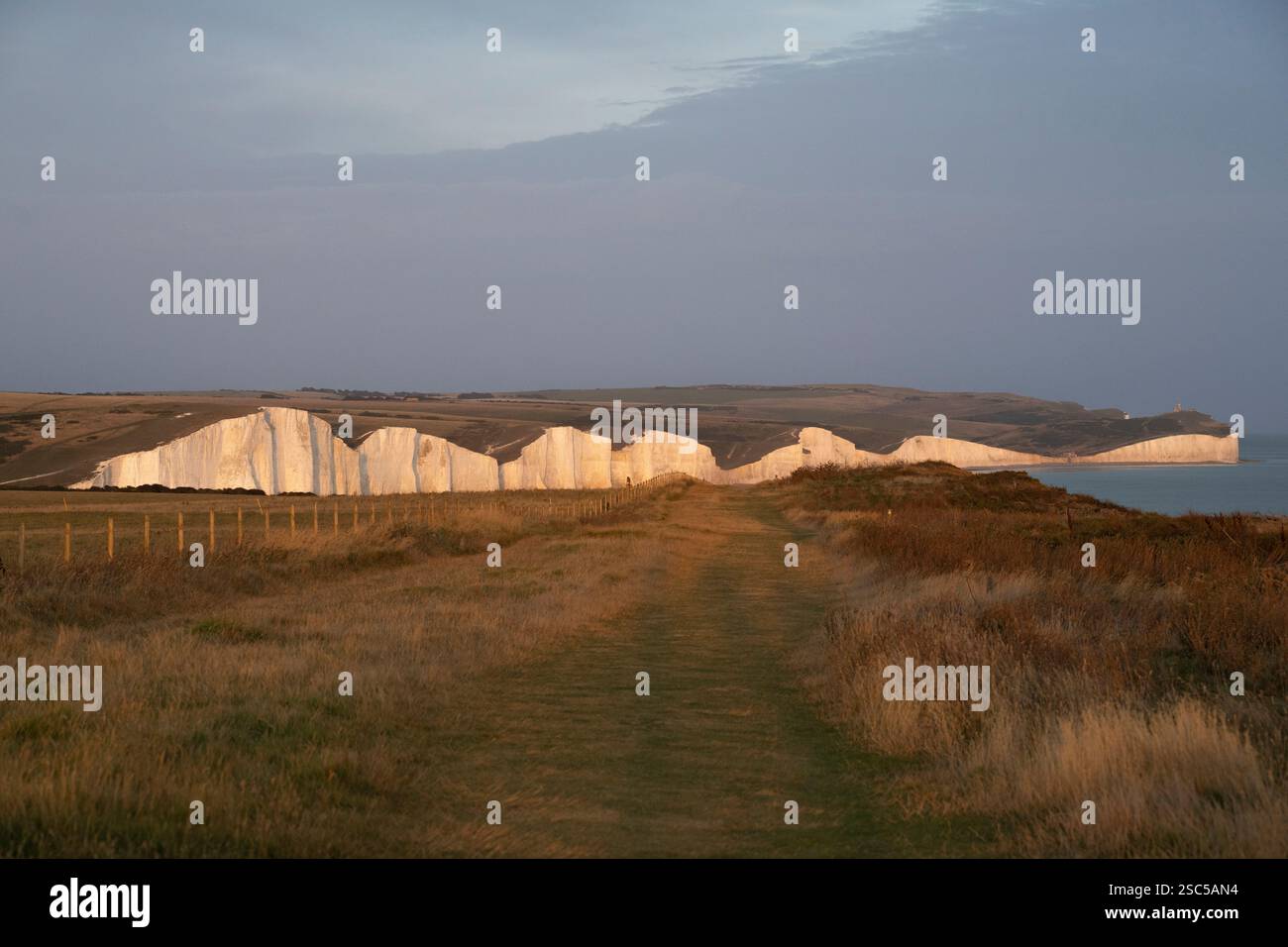 The iconic White Cliffs of Dover, England, bathed in golden light at ...