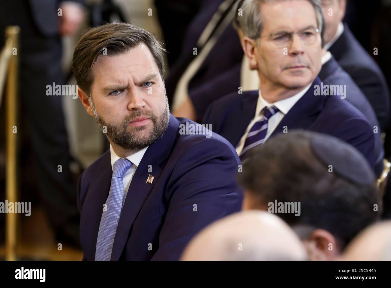 US Vice President JD Vance (L) during a joint press conference with ...