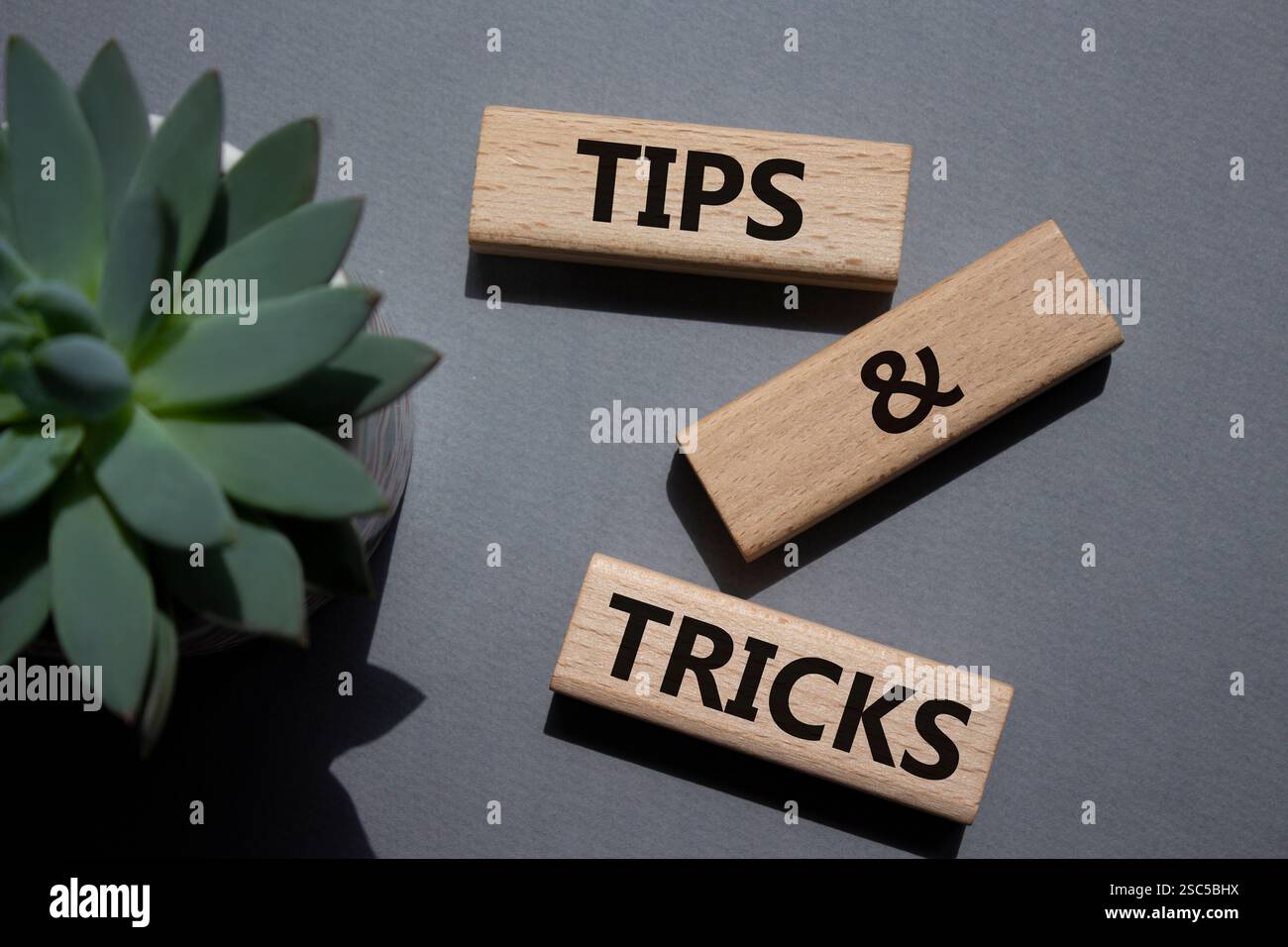 Tips and tricks symbol. Wooden blocks with words Tips and tricks ...