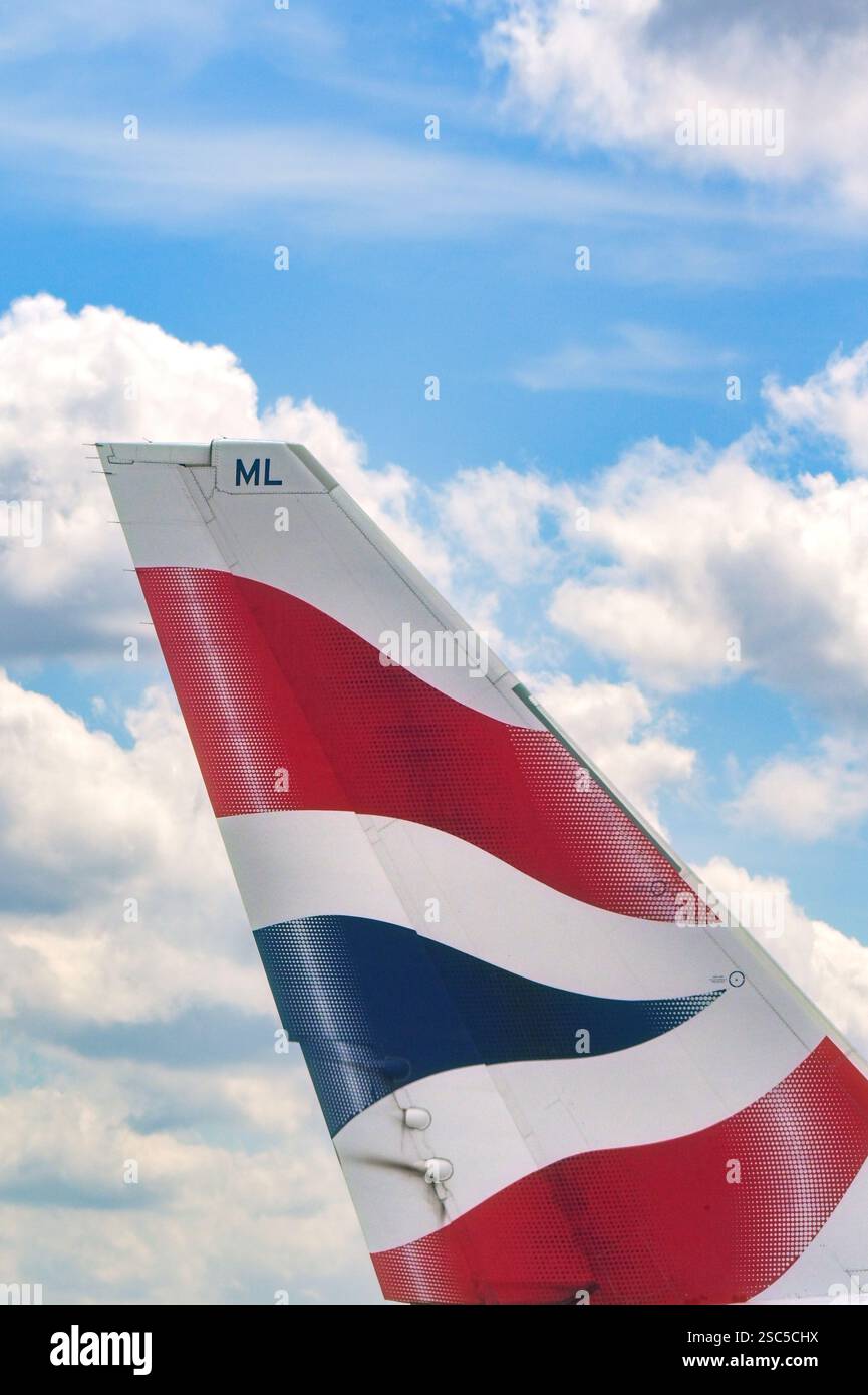 London, England, UK - 29 April 2024: Tail fin of a British Airways ...