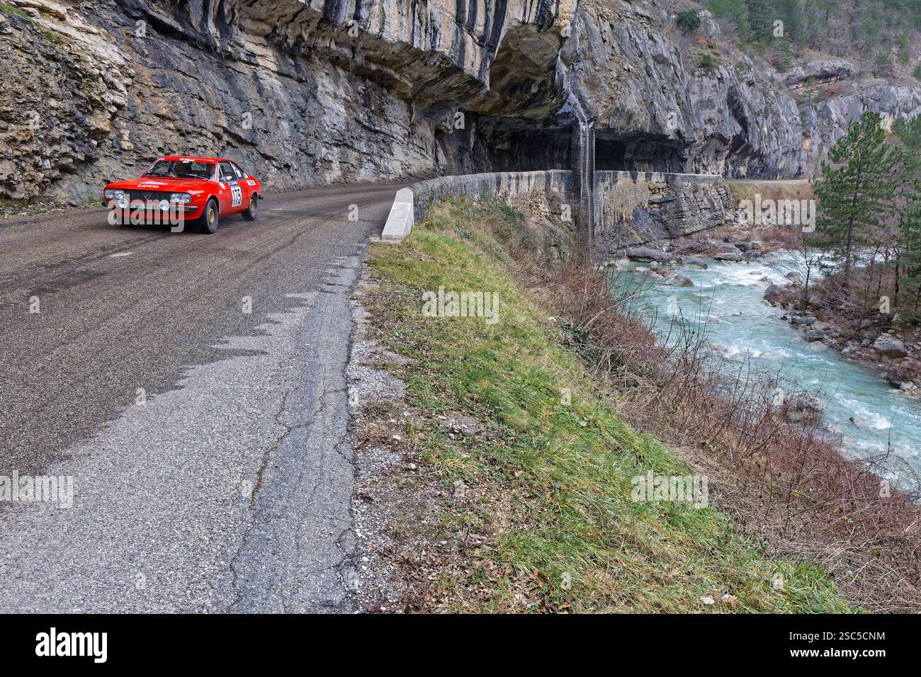 SAINT-NAZAIRE-LE-DESERT, FRANCE, February 4, 2025 : Historic rally cars ...