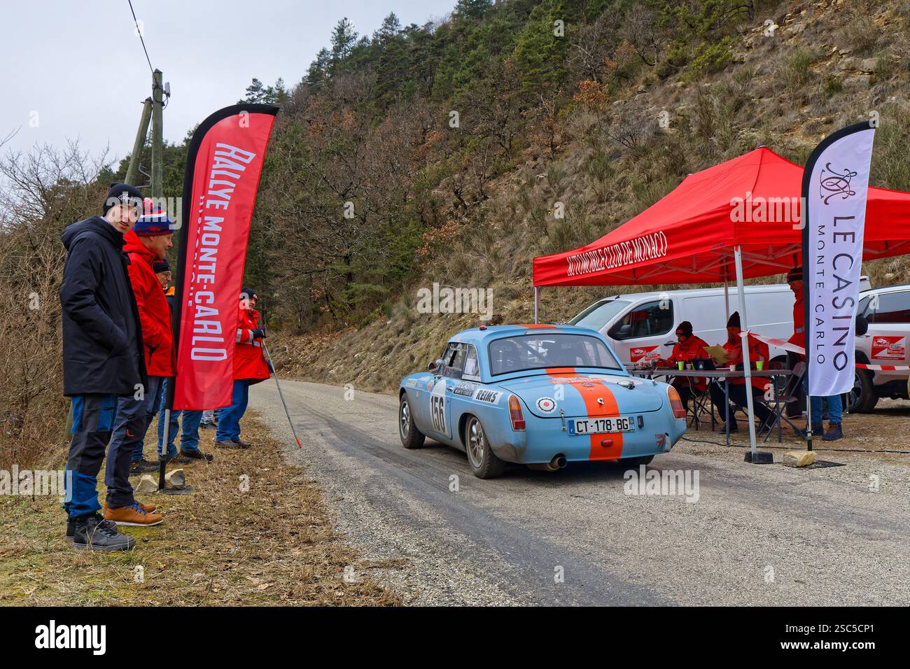 SAINT-NAZAIRE-LE-DESERT, FRANCE, February 4, 2025 : Historic rally cars ...