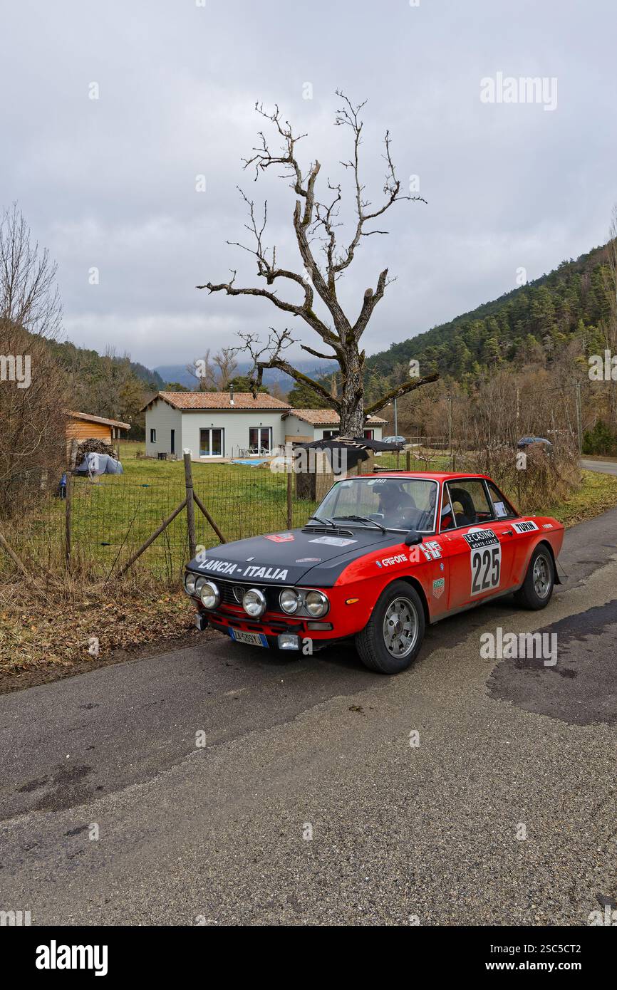 SAINT-NAZAIRE-LE-DESERT, FRANCE, February 4, 2025 : Historic rally cars ...
