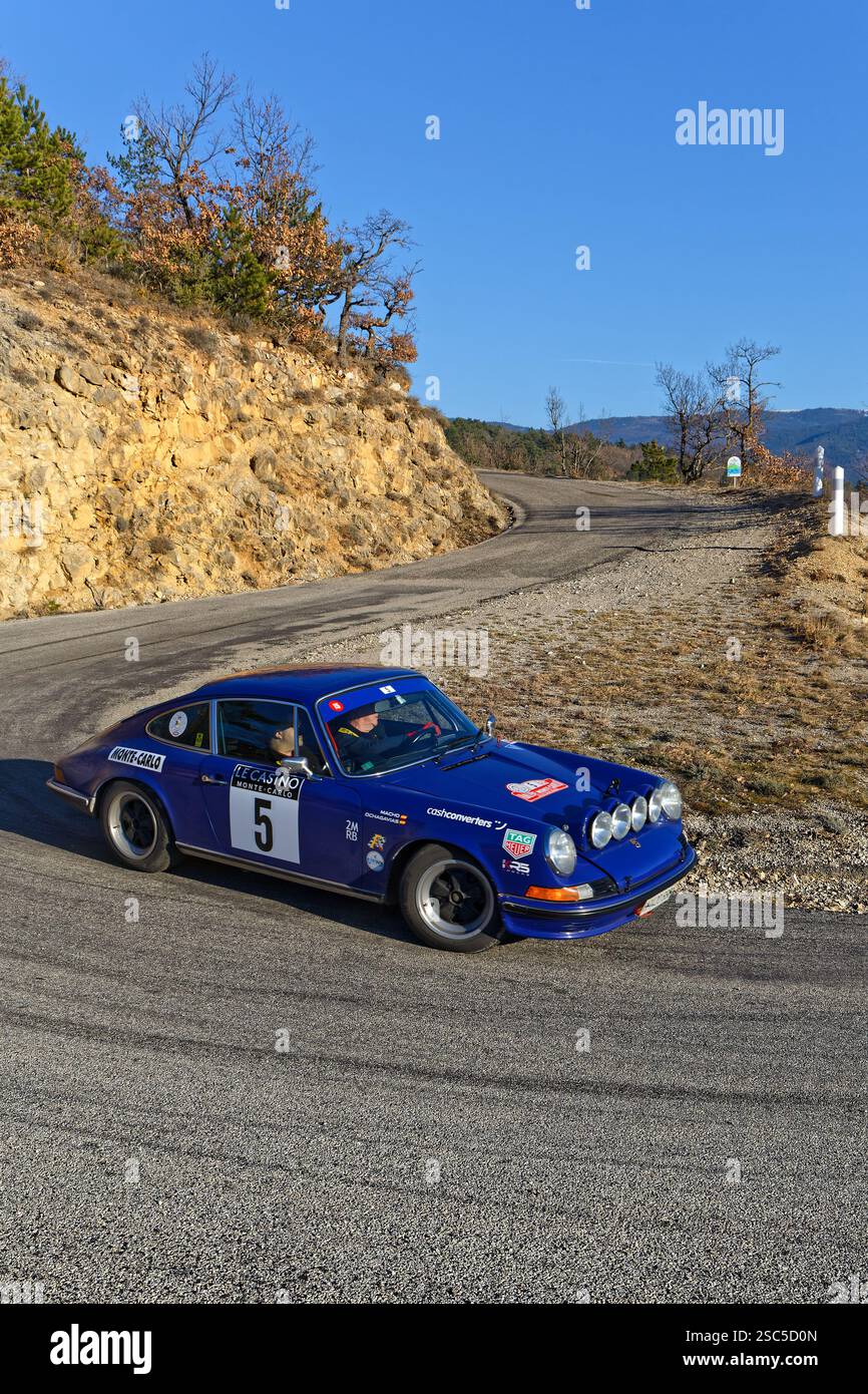 SAINT-NAZAIRE-LE-DESERT, FRANCE, February 4, 2025 : Historic rally cars ...
