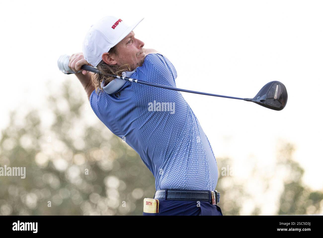 Captain Cameron Smith of Ripper GC hits his shot from the third tee ...