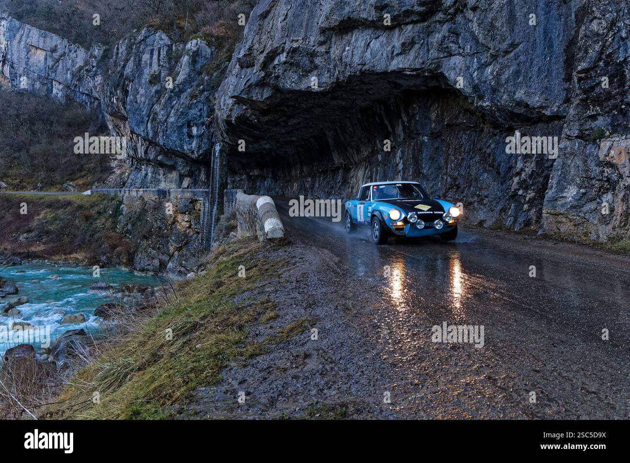 SAINT-NAZAIRE-LE-DESERT, FRANCE, February 4, 2025 : Historic rally cars ...