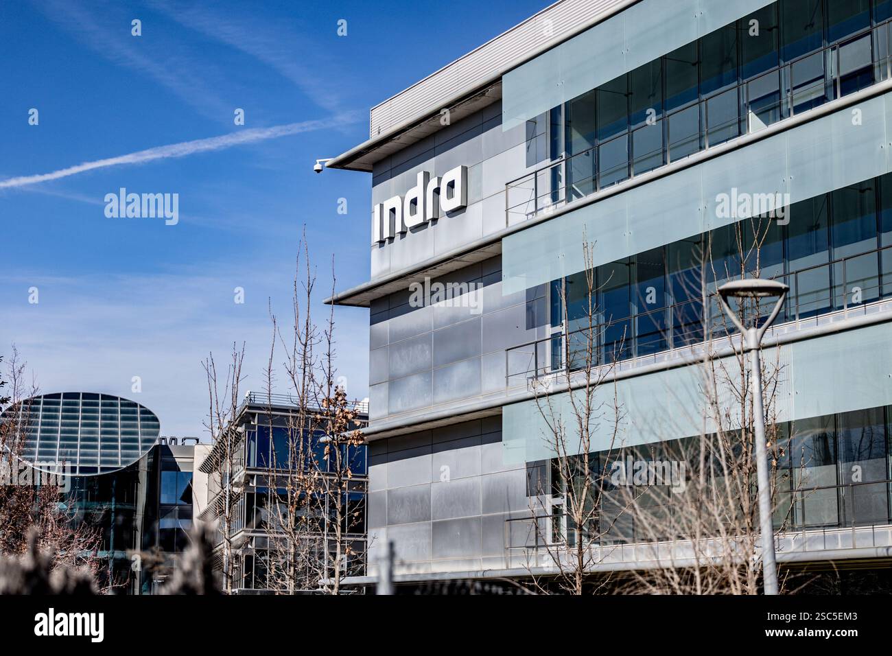 Façade of Indra's headquarters, on February 5, 2025, in Madrid (Spain ...