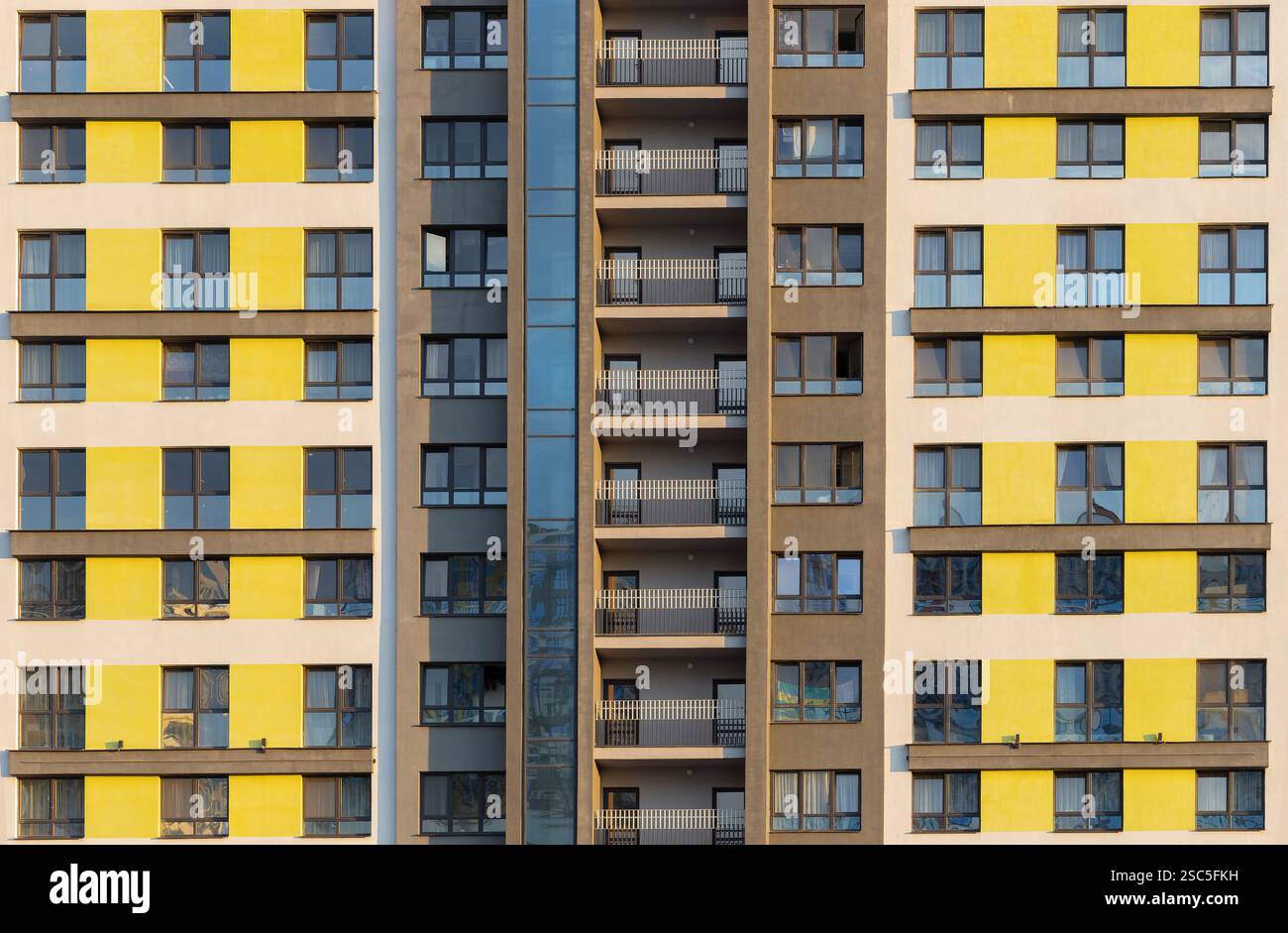 Modern residential buildings in neighborhood, colorful facades with ...