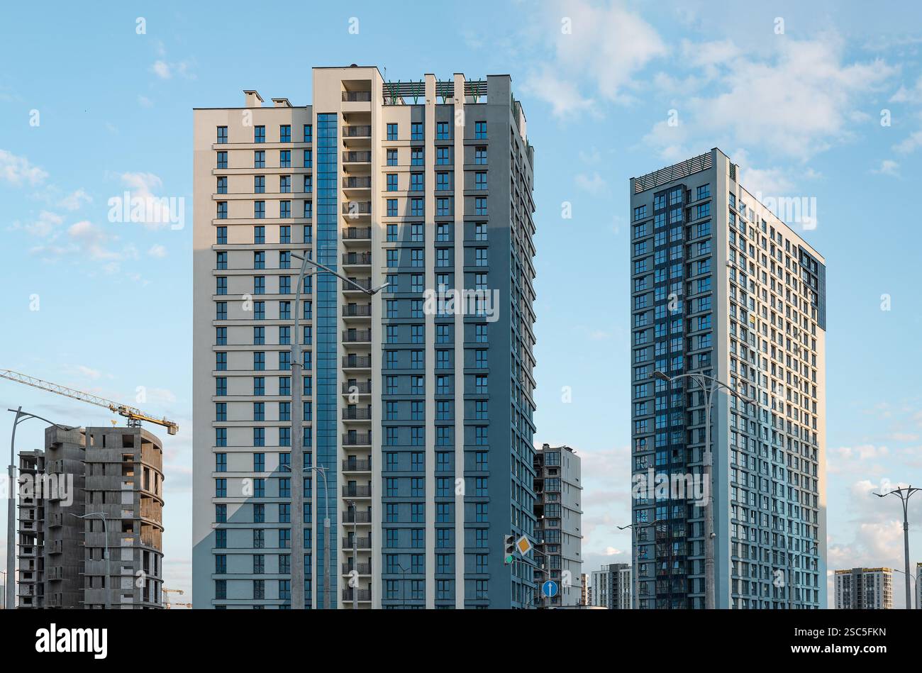 Modern skyscraper with sleek facades and windows, high-rise office and ...