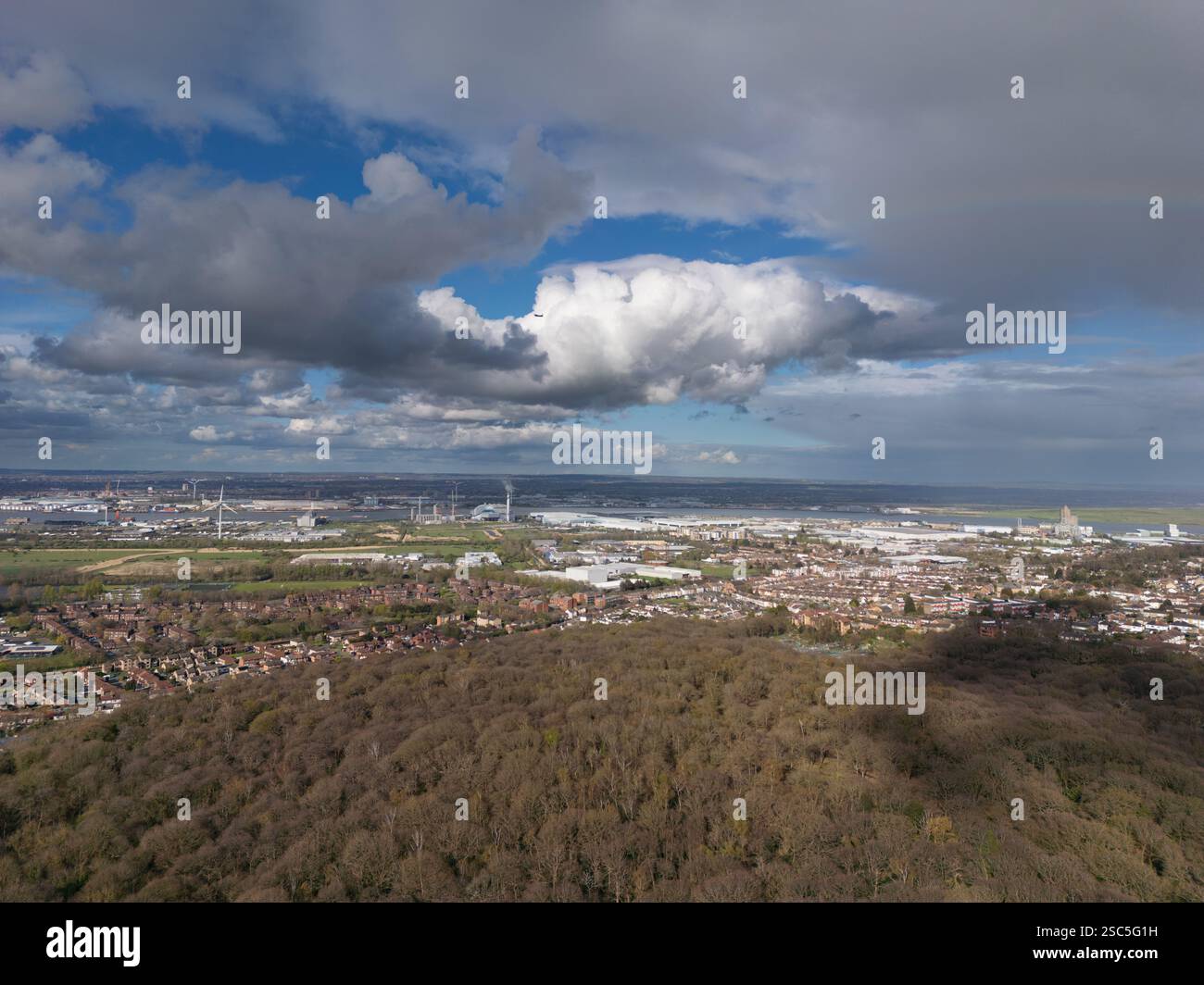 Aerial view of the Isle of Grain, Kent, UK. Industrial port and ...