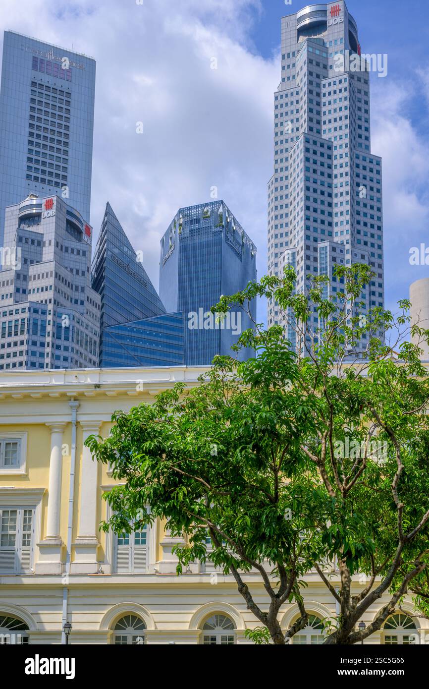 The towering skyscrapers of Singapore's financial district loom over ...