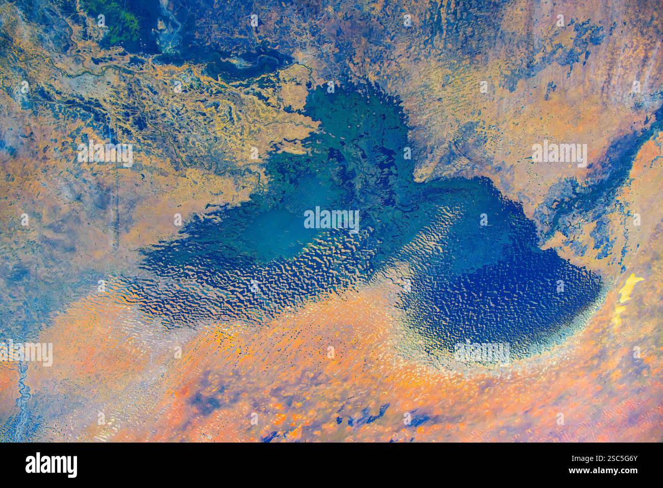 Beautiful land feature. The ISS flies over Chad. Digital enhancement of ...