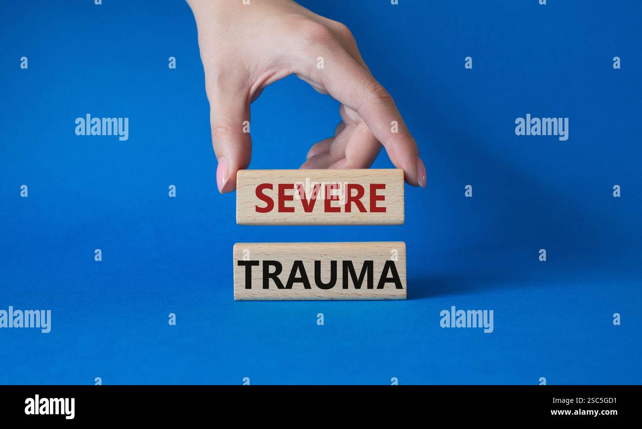 Severe trauma symbol. Wooden blocks with words Severe trauma. Beautiful ...