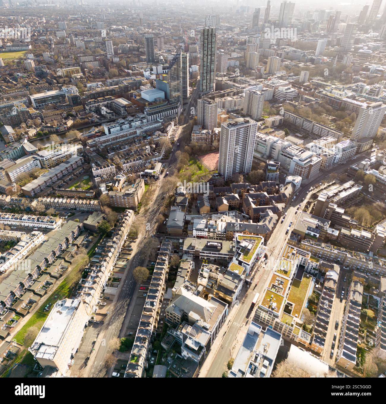 Aerial view of London, UK, specifically the area around the Goswell ...