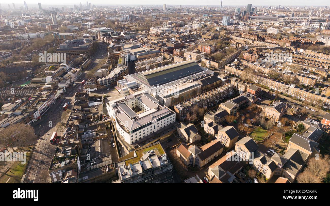 Aerial view of London, UK, focusing on the area around the Business ...