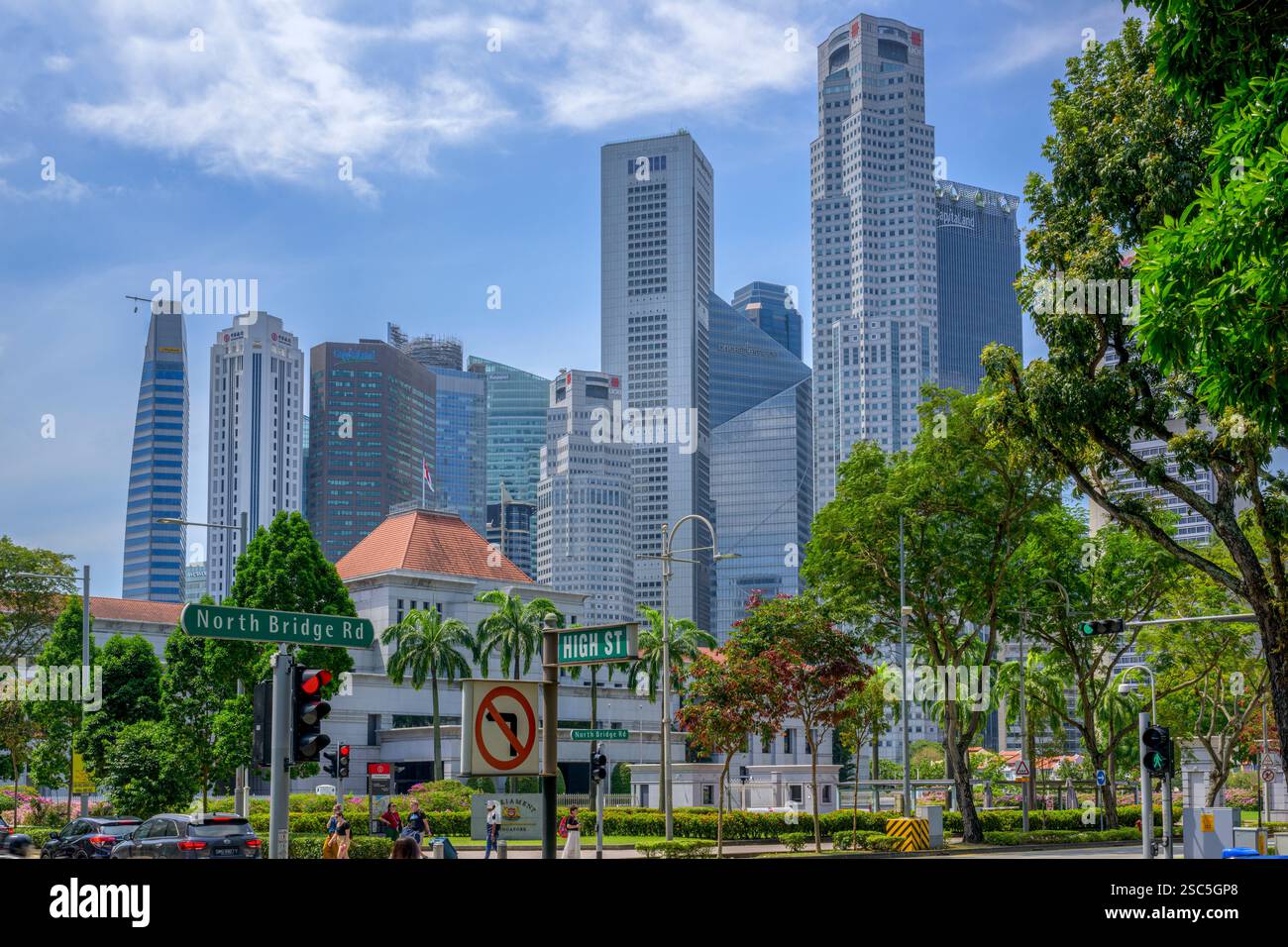 High Street Singapore with the towering skyscrapers of the financial ...