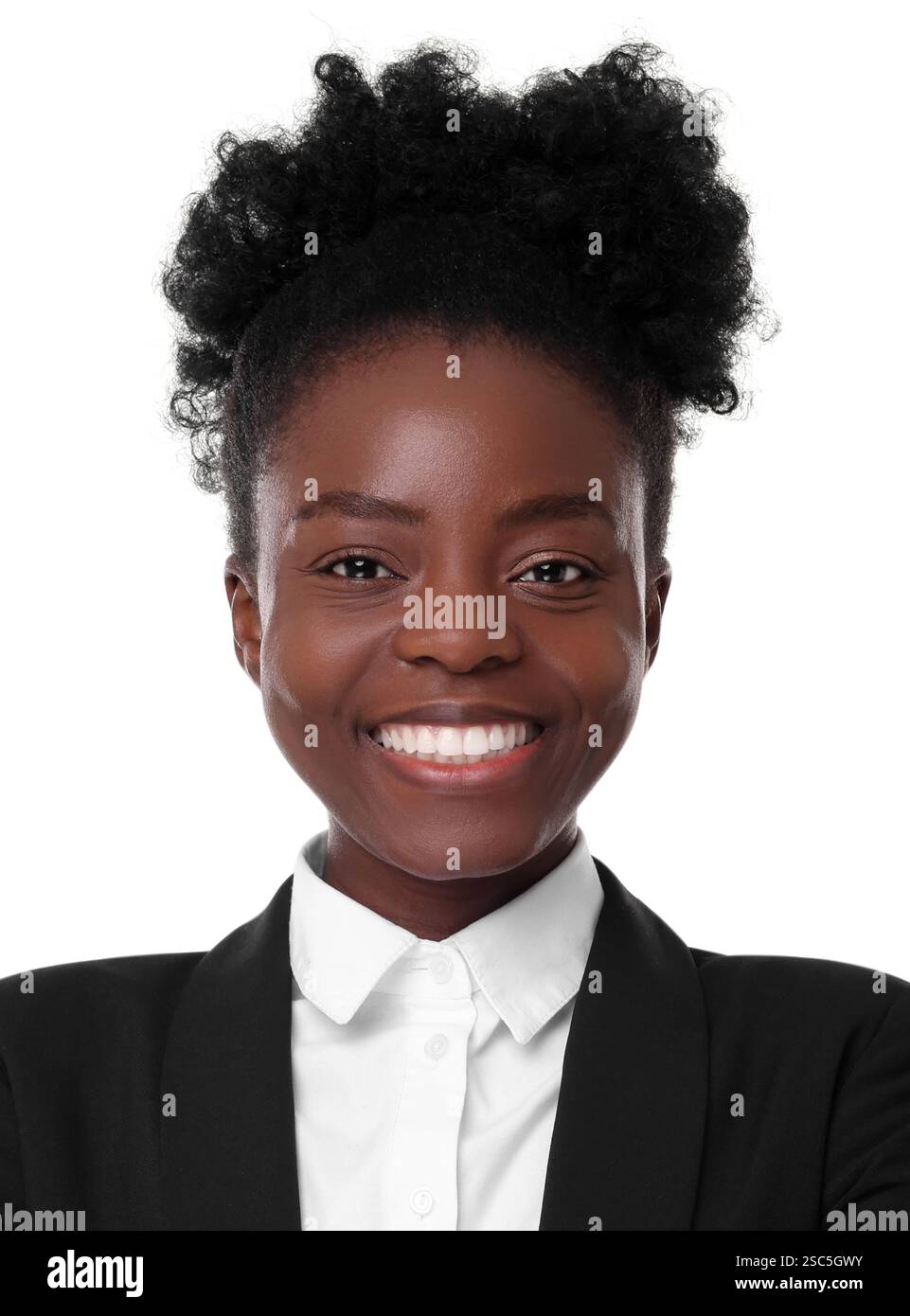 Passport photo. Portrait of woman on white background Stock Photo - Alamy