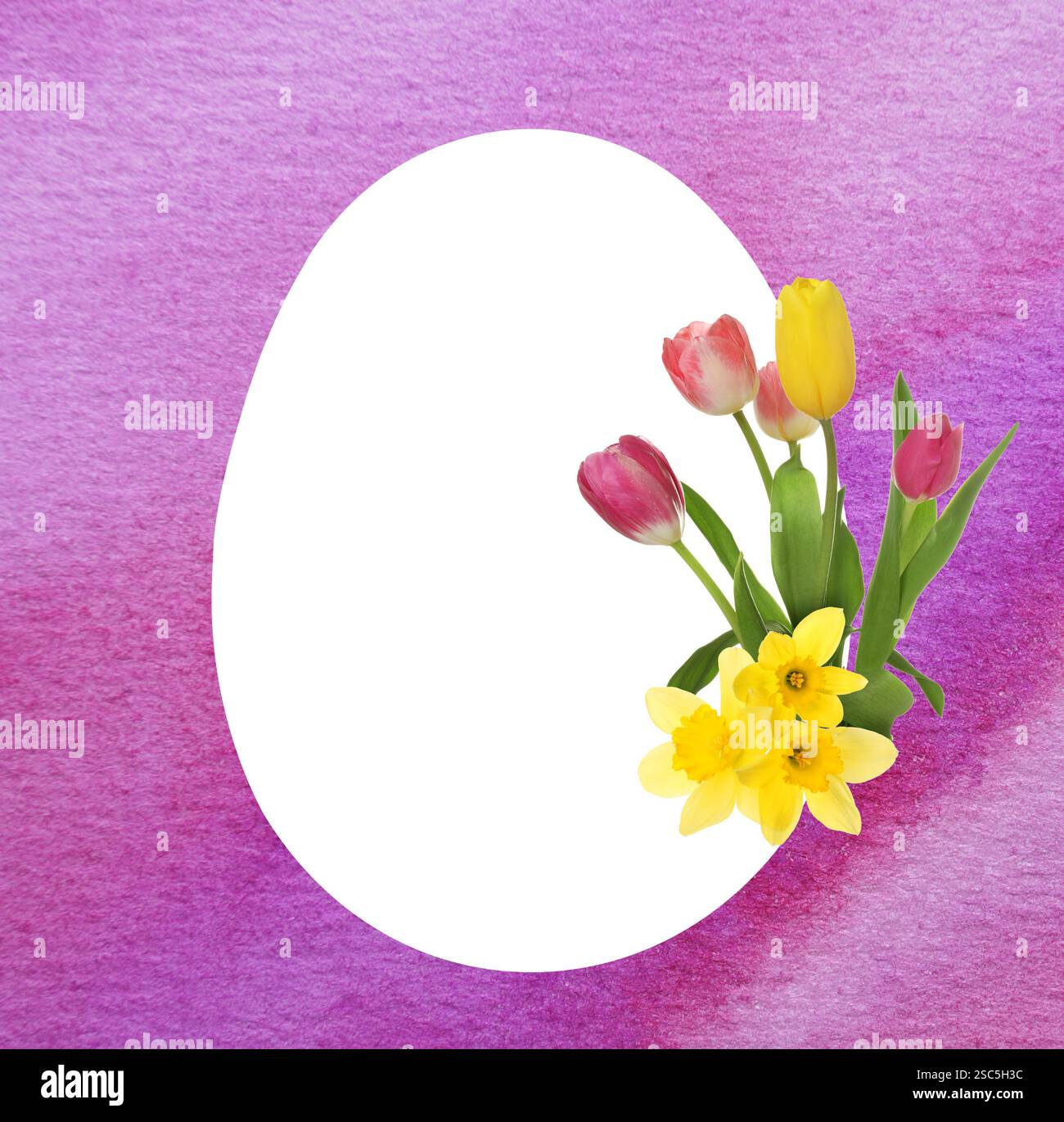 Happy Easter greeting card. Egg-shaped outline with beautiful spring ...
