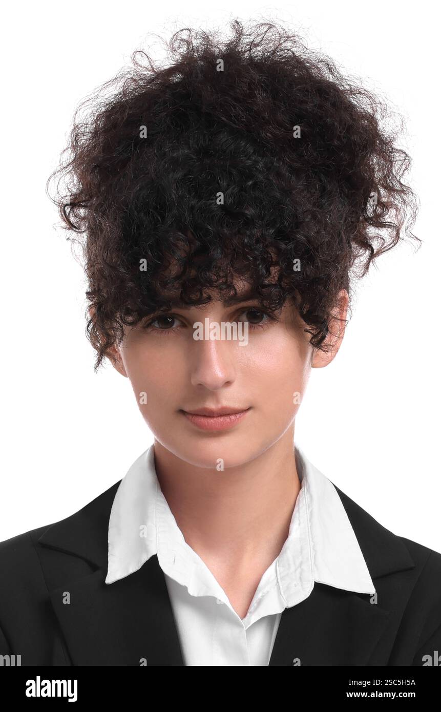 Passport photo. Portrait of woman on white background Stock Photo - Alamy